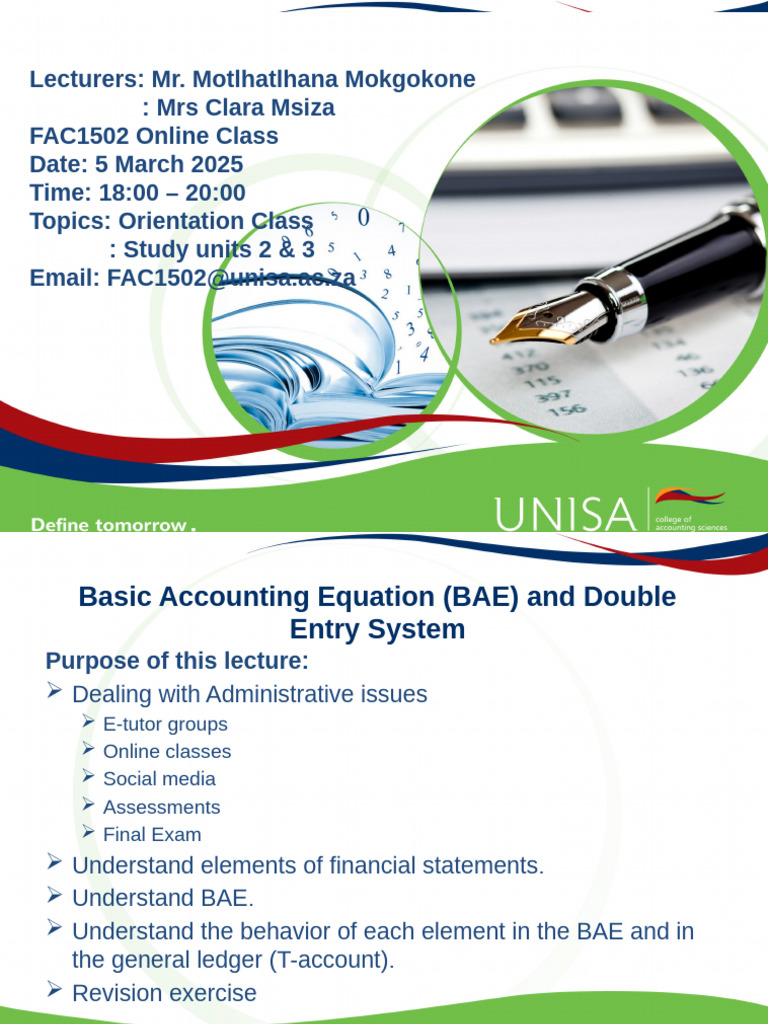 Orientation Class 5 March 2025 - Bae and Double Entry System - Study ...