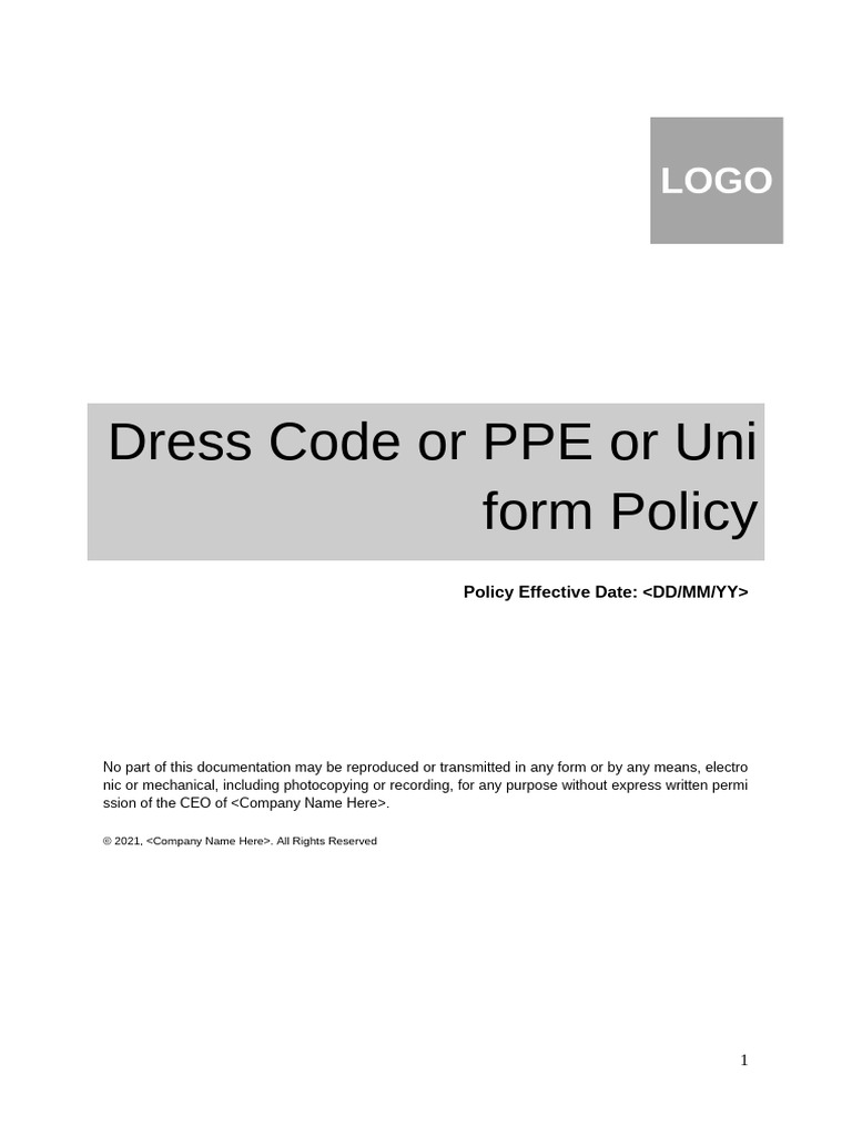Dress Code and PPE Policy Overview | PDF | Personal Protective ...