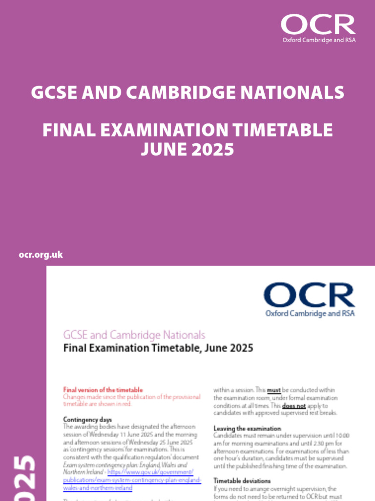 June 2025 Final Exam Timetable Gcse and Cambridge Nationals | PDF ...