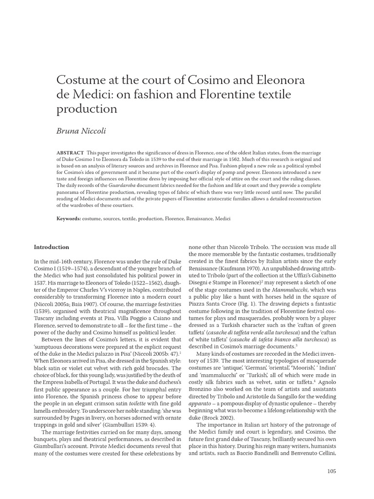 DA#2 - Reading - Costume at The Court of Cosimo and Eleonora de Medici ...