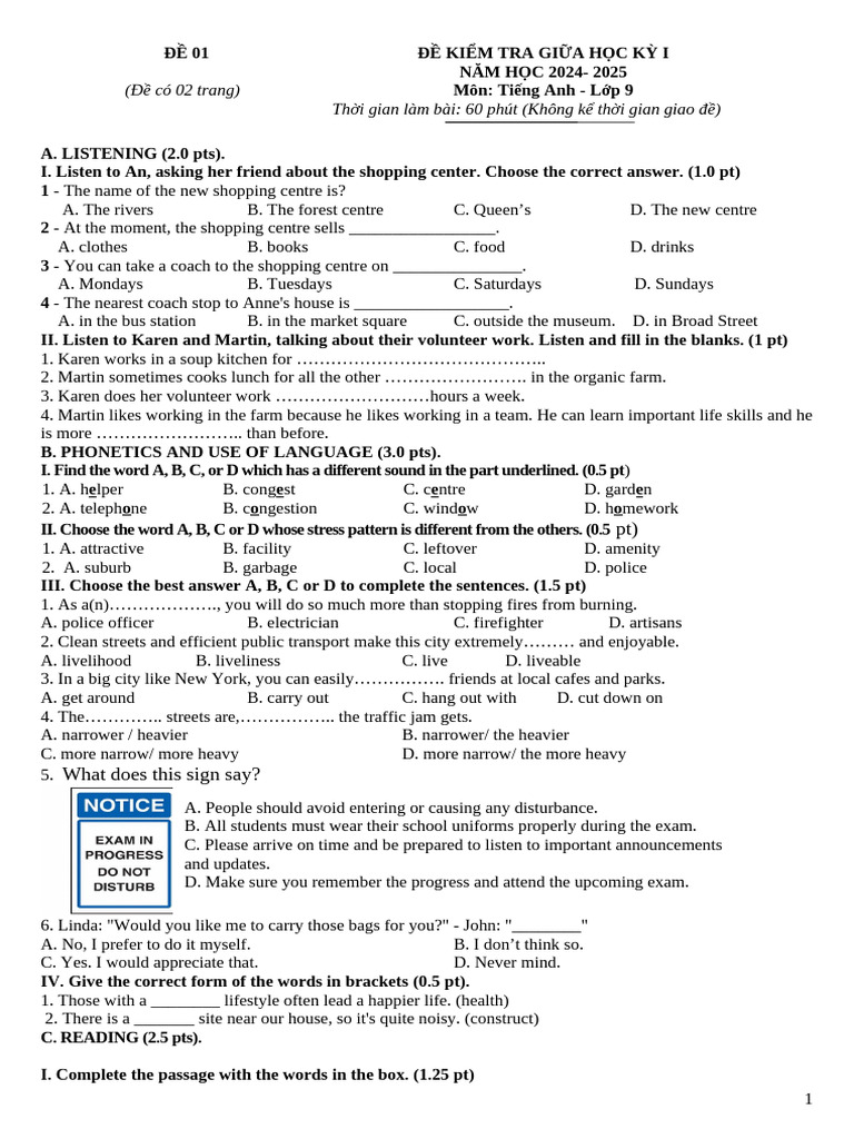 ĐỀ ÔN GK 1 | PDF | Traffic Congestion | Traffic