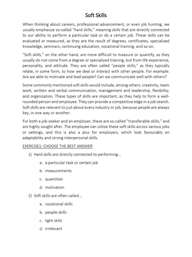 Soft Skills | PDF | Skill | Behavior Modification