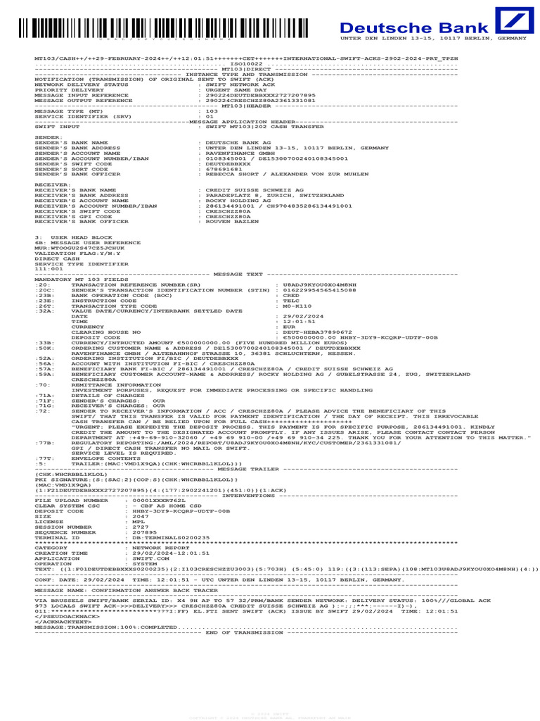 Swift Mt103 Cash Transfer | PDF | Transmission Control Protocol | Payments