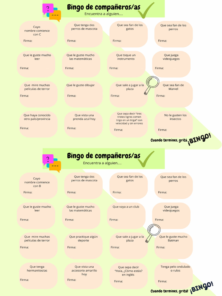 Bingo de Compañeros 1 | PDF