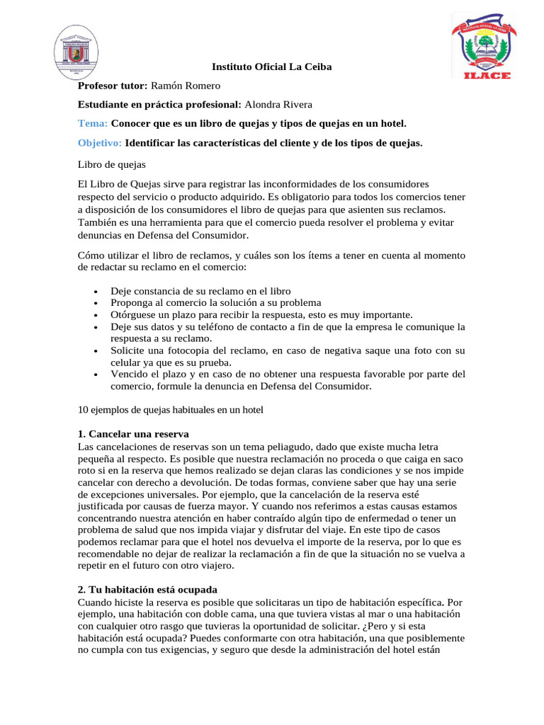 Tipos de Quejas en Hoteles y Soluciones | PDF | Hotel