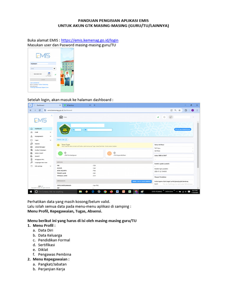Panduan EMIS Akun Guru-GTK | PDF