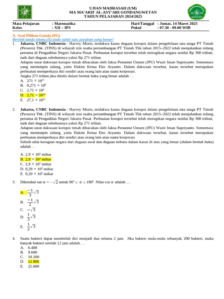 Soal UM Matematika 24-25 | PDF