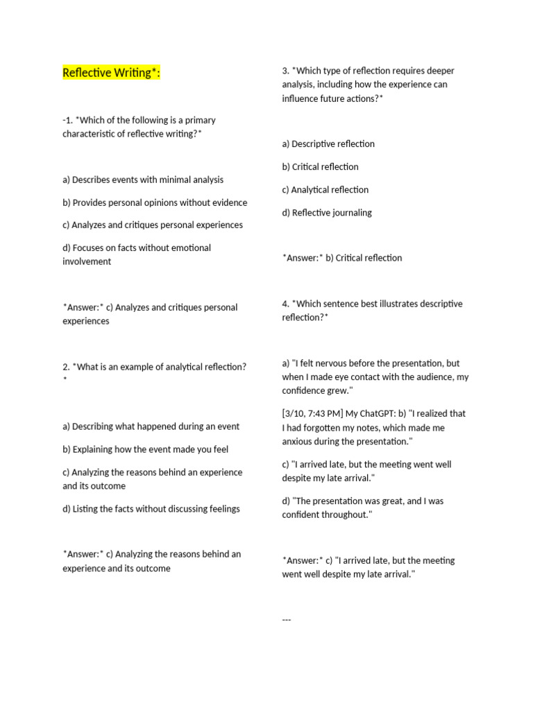 Understanding Reflective Writing Types | PDF | Emotions | Experience
