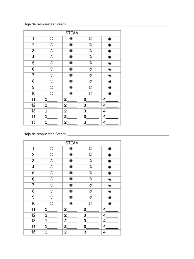 Hoja de Respuestas Steam | PDF