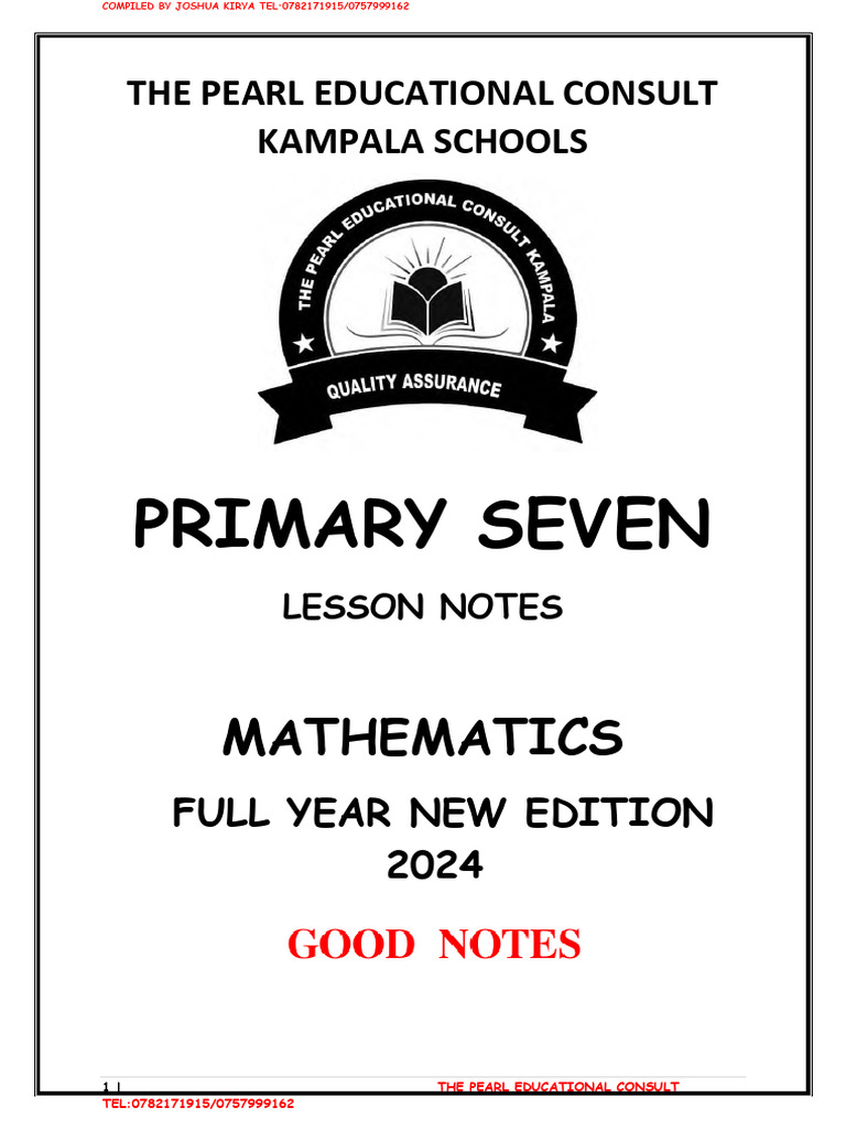 Primary 7 Mathematics Lesson Notes 2024 | PDF | Area | Volume