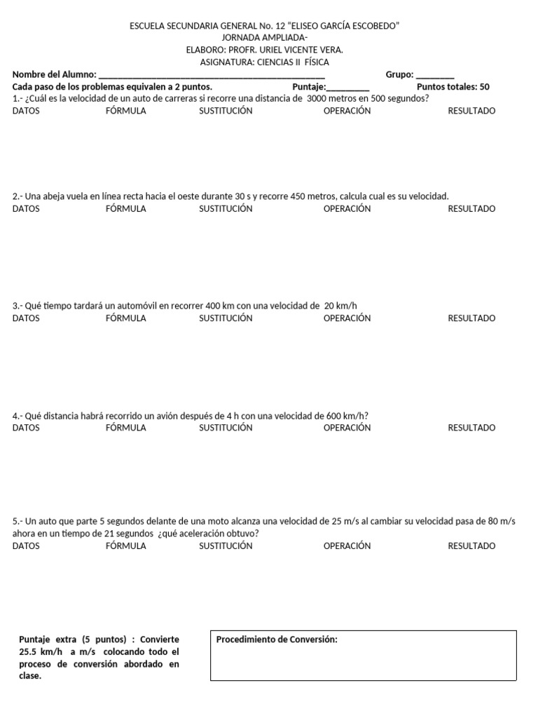 Examen de Problemas Velocidad, Rapidez y Aceleracion 2025 | PDF
