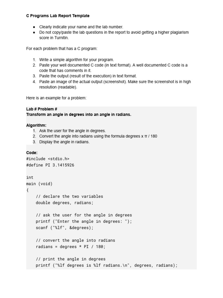 C Programs Lab Report Template | PDF