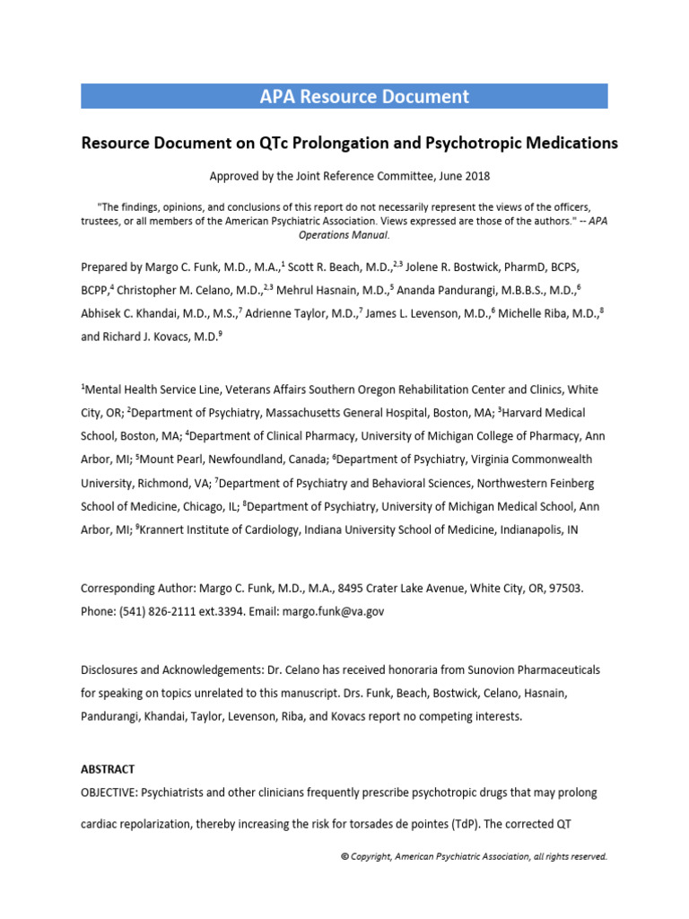 Resource Document 2018 QTC Prolongation and Psychotropic Med | PDF ...