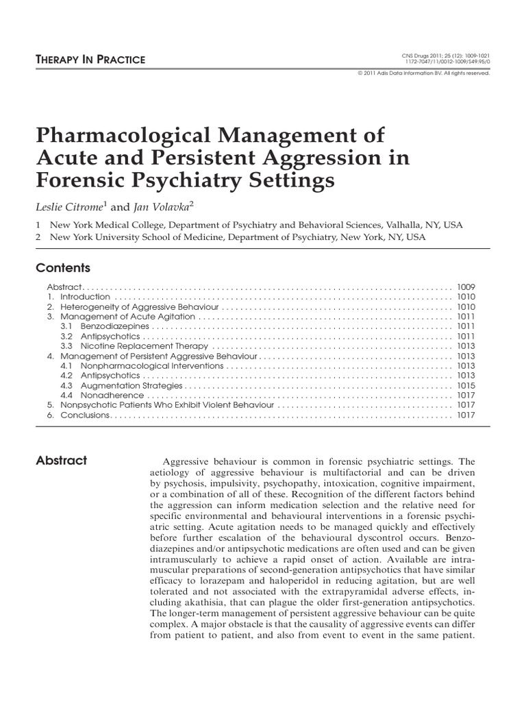 Aggression Management in Forensic Psychiatry | PDF | Antipsychotic ...