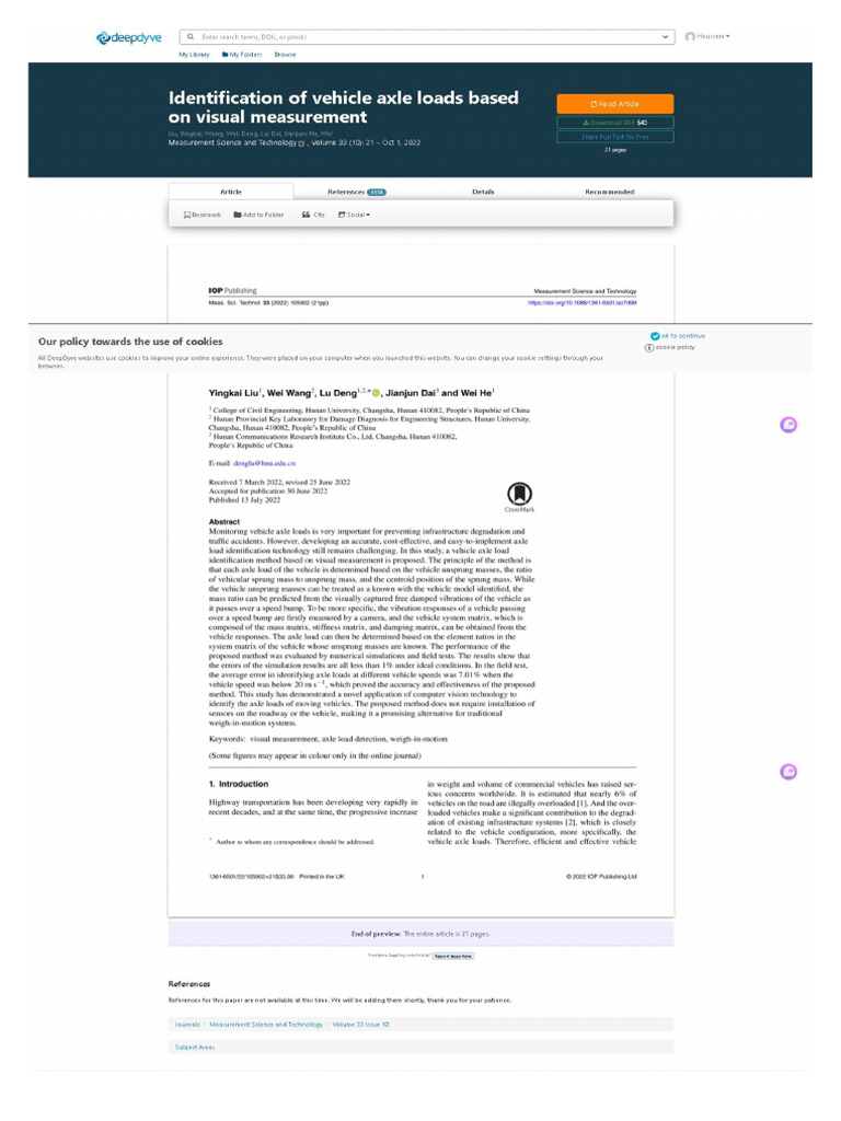 Identification of Vehicle Axle Loads Based On Visual Measurement ...