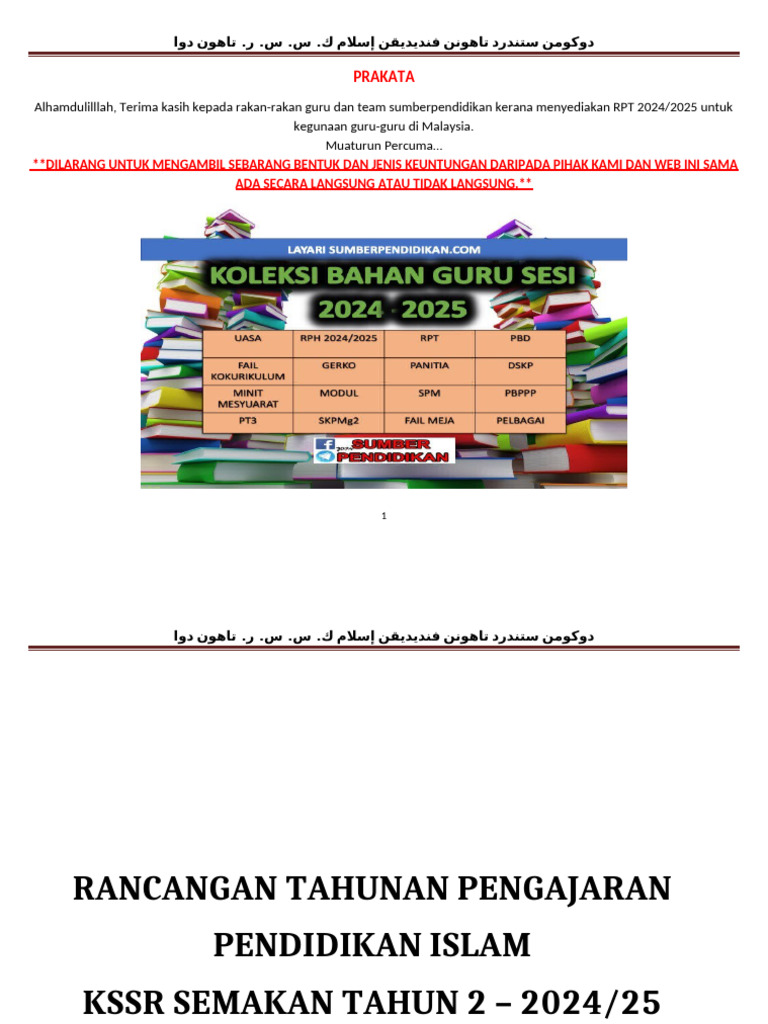 RPT 2024 Pendidikan Islam Tahun 2 KSSR Semakan Sumberpendidikan | PDF