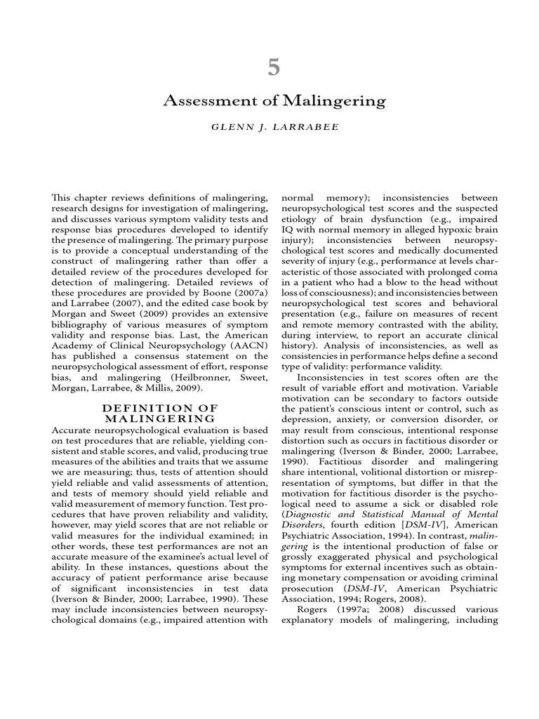Assessment of Malingering | PDF | Mental Disorder | Diagnostic And ...