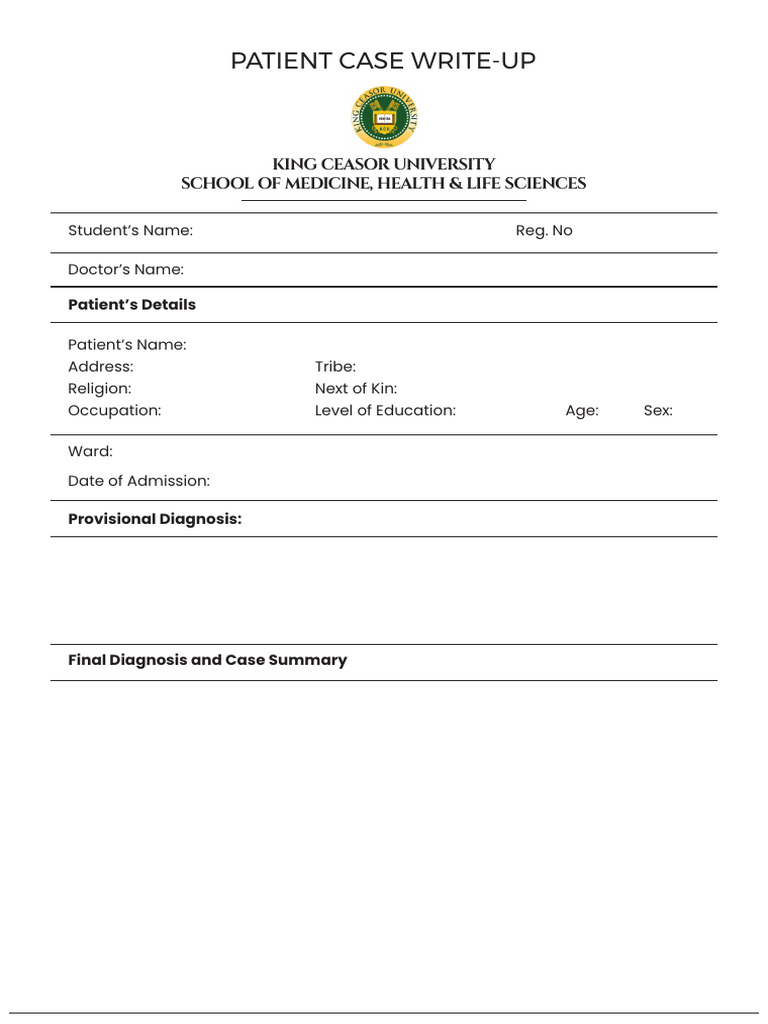 Patient Case Write-Up Template | PDF