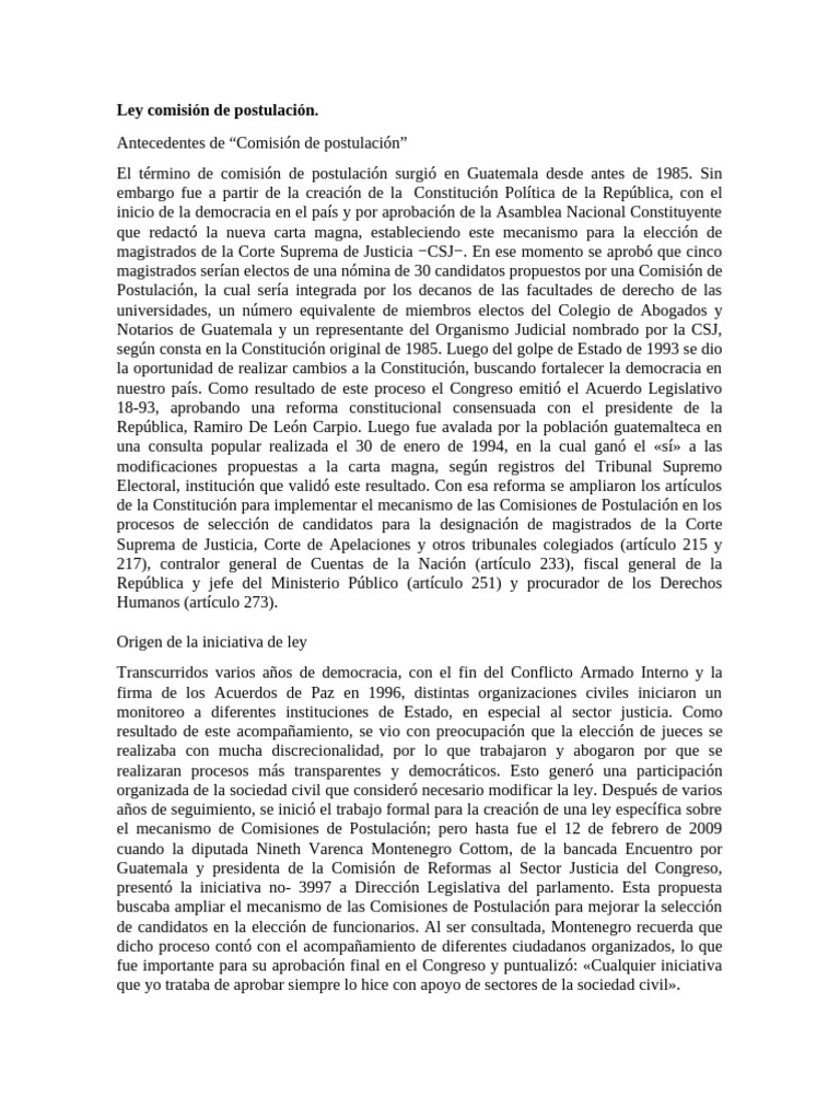 Ley De Comisiones De Postulación En Guatemala Pdf Judicaturas 2427