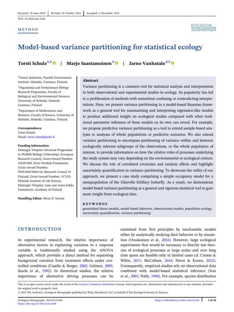 Model-Based Variance Partitioning For Statistical | PDF | Variance | Dependent And Independent ...