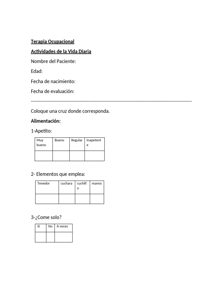 Evaluación de AVD | PDF | Dormir | Higiene