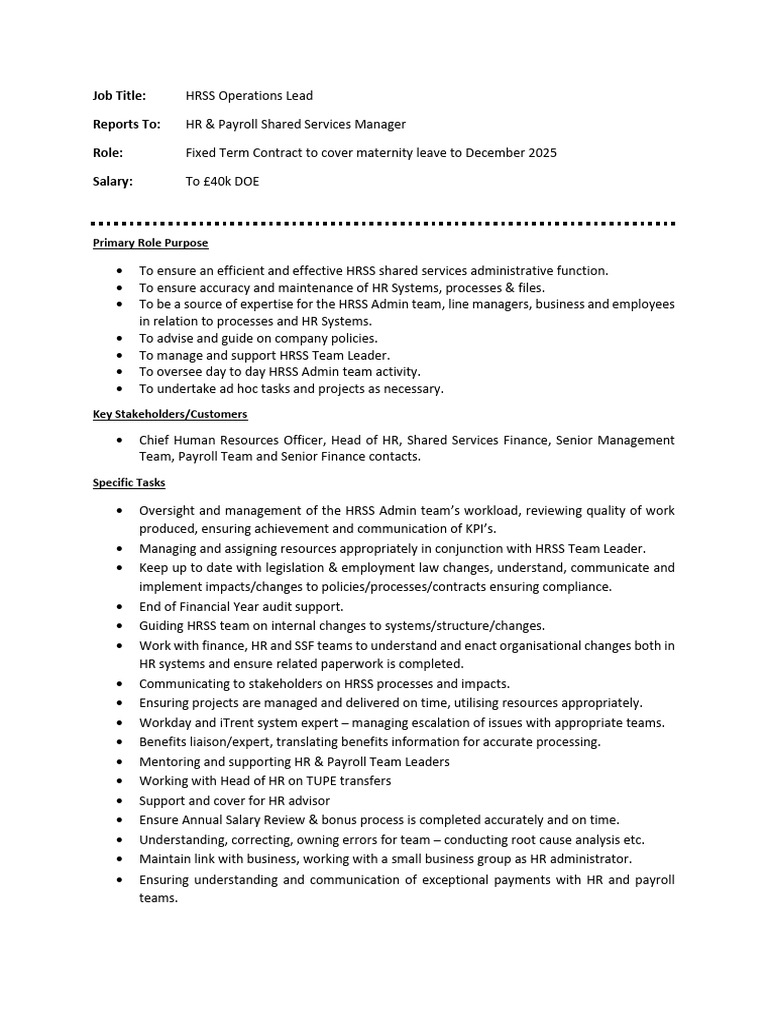 FTC - HR Operations Job Description - August 2024 | PDF | Human ...