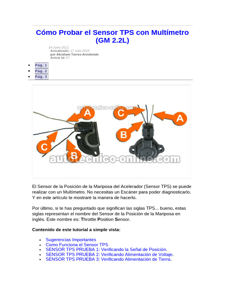 Cómo Probar El Sensor TPS Con Multímetro | PDF | Corriente eléctrica | Ingenieria Eléctrica