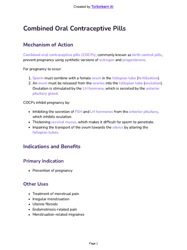 Combined Oral Contraceptive Pills: Mechanism of Action | PDF | Combined ...