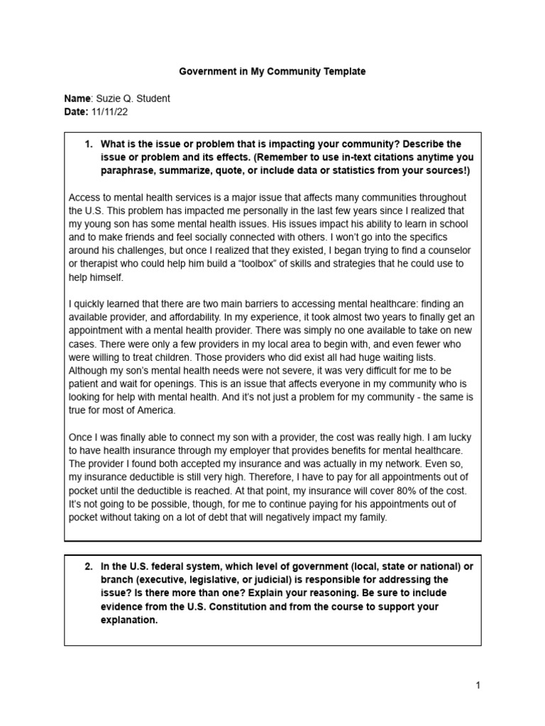 Example Government in My Community Submission-2 | PDF | Mental Health ...