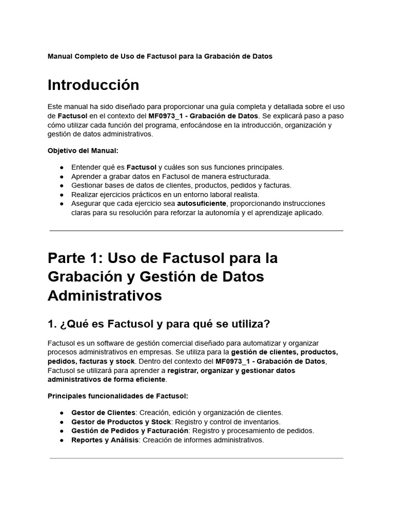 Manual de Uso de Factusol para La Grabación de Datos | PDF | Archivo de ...