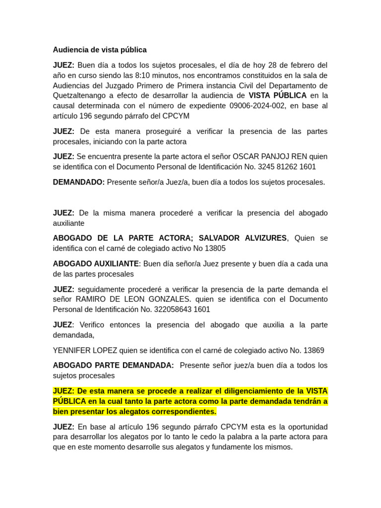 Audiencia de Vista Pública Guia | PDF | Justicia | Crimen y violencia