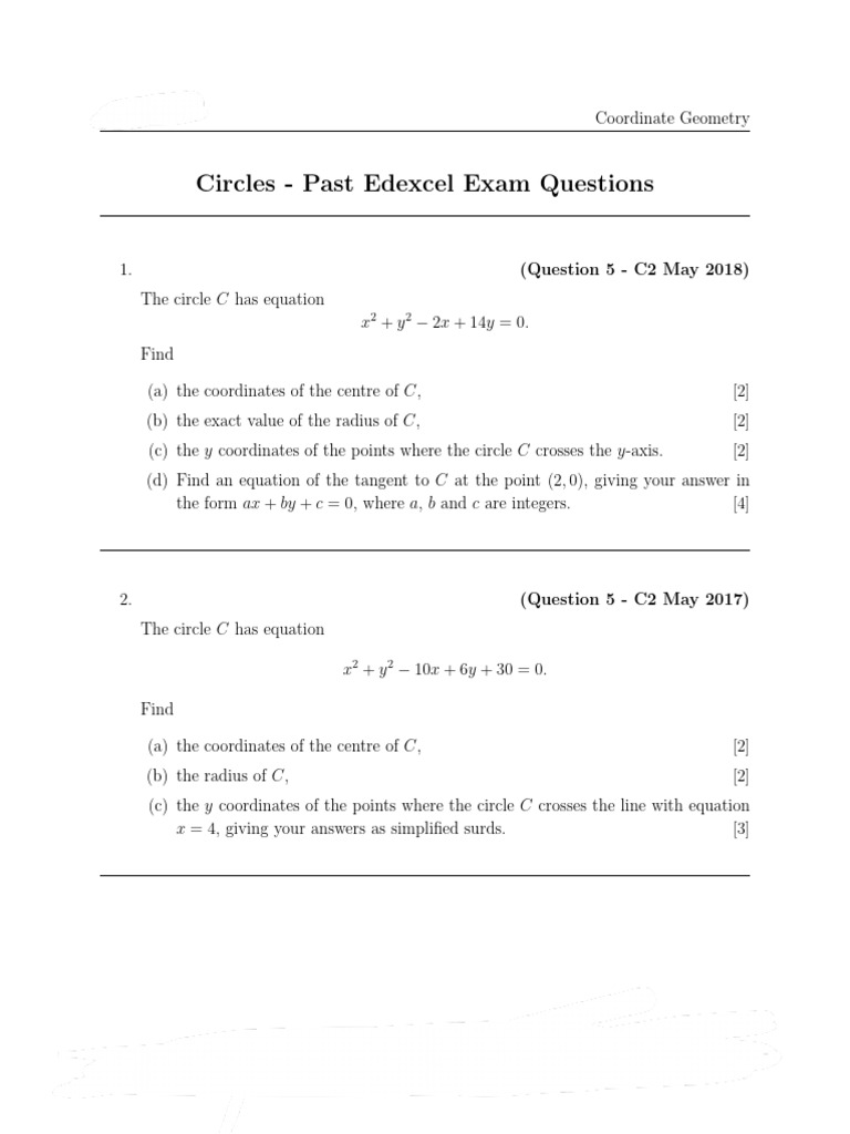 Circle Exam Questions | PDF | Circle | Tangent