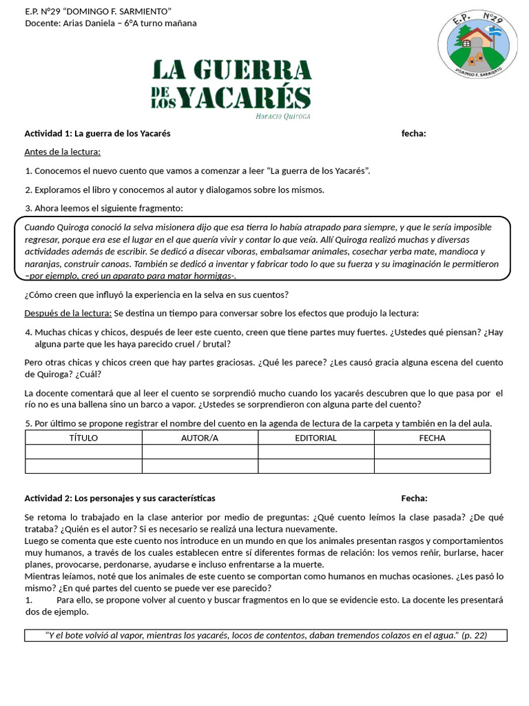 Actividad 1: La Guerra de Los Yacarés Fecha | PDF | Verbo