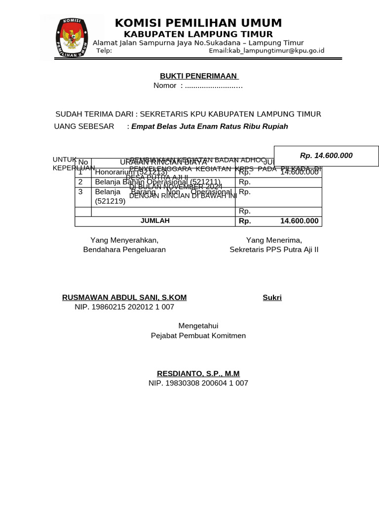Format Dn.03.b Bukti Penerimaan Dana Tahapan Pemilu Pps 10 | PDF