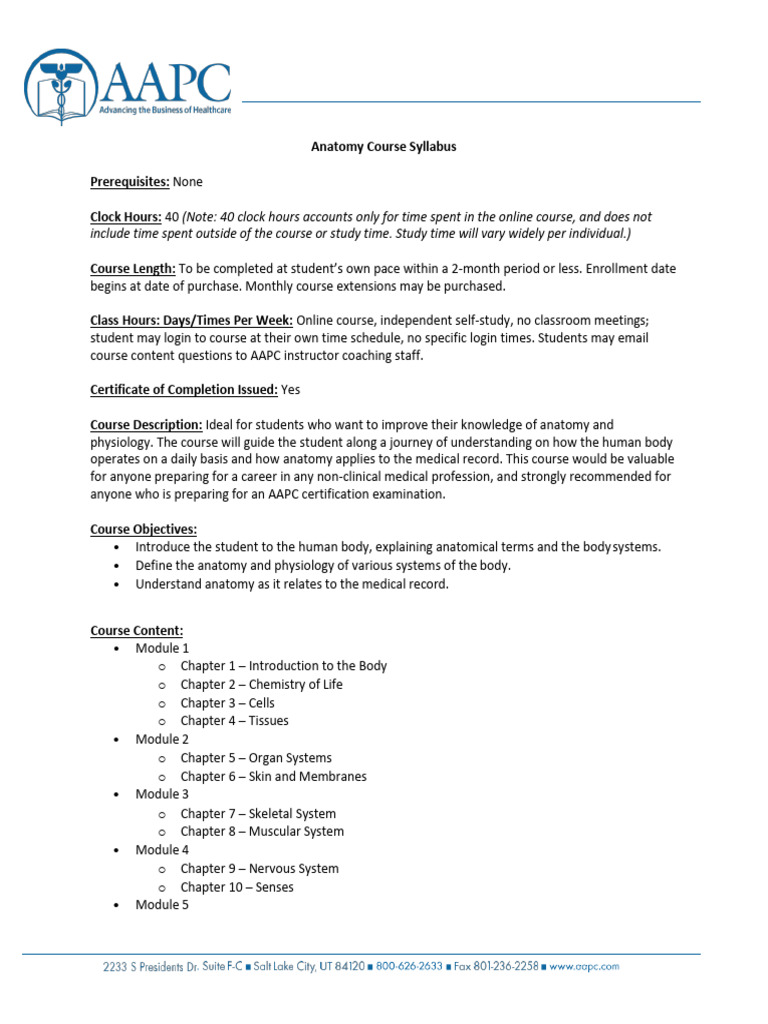 Anatomy Syllabus S F 16th Ed | PDF | Anatomy | Educational Technology
