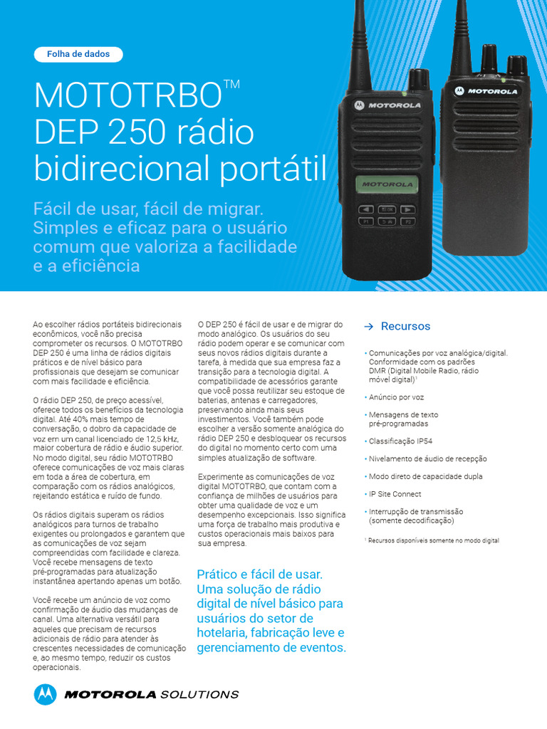 Dep250 PT 0819 Specsheet | PDF | Rádio | Frequência muito alta