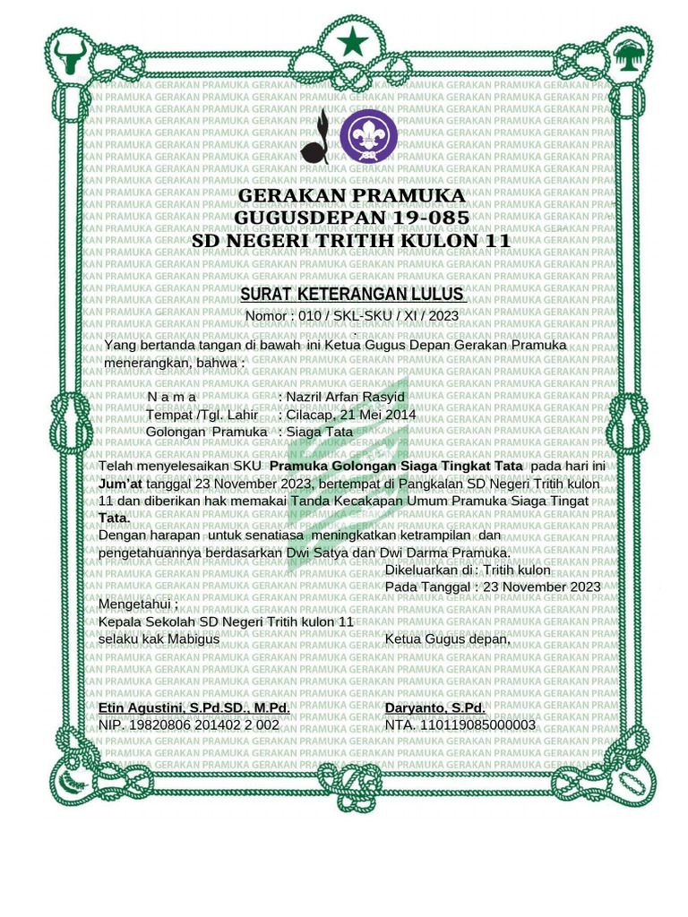 Surat Keterangan SKU Siaga Tata | PDF