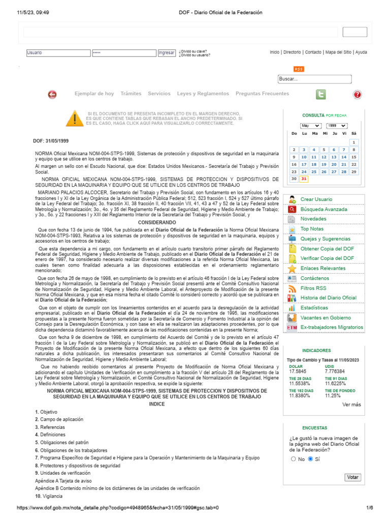 NOM-004-STPS-1999, Sistemas de Protección y Dispositivos de Seguridad ...