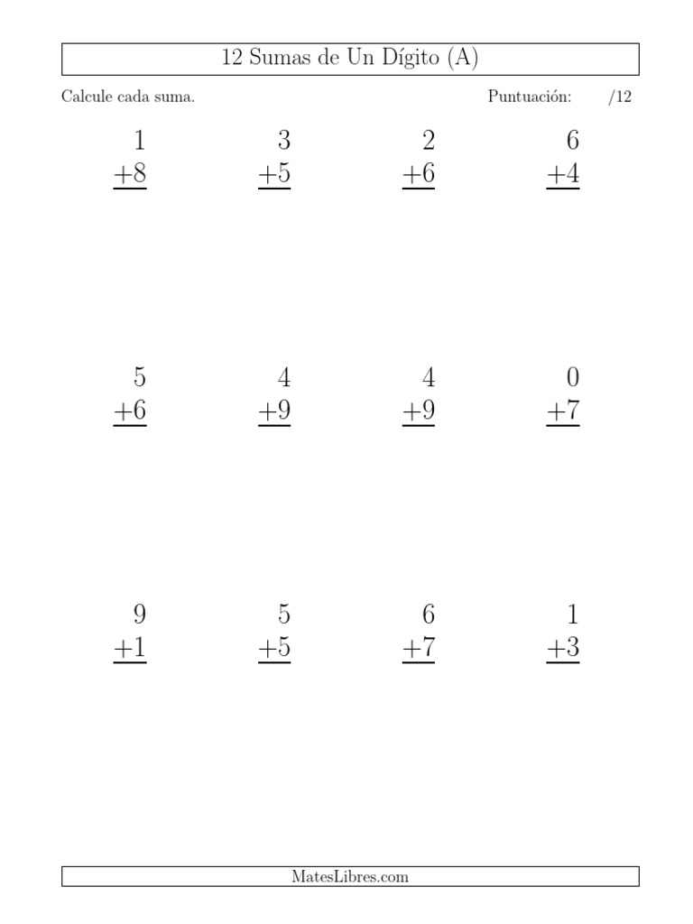 Adicion 1 Digito | PDF