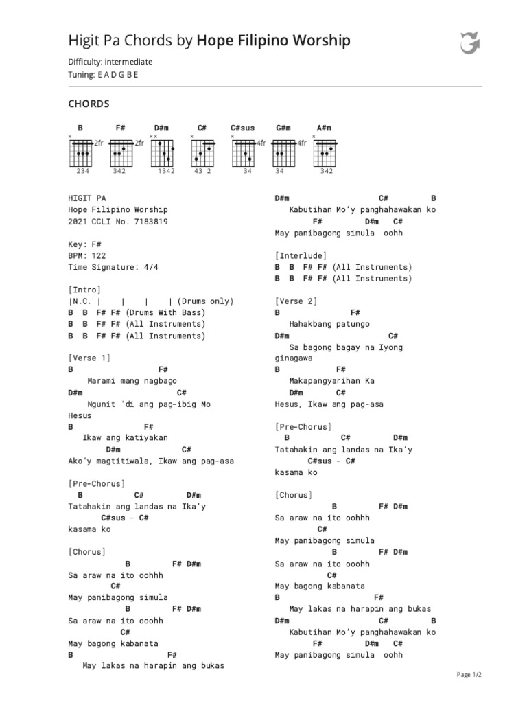 Higit Pa Chords by Hope Filipino Worshiptabs at Ultimate Guitar Archive ...