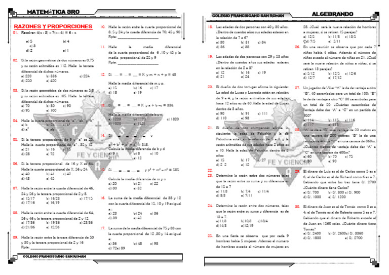 Razones y Proporciones 3ro San Roman | PDF | Matemáticas | Aritmética