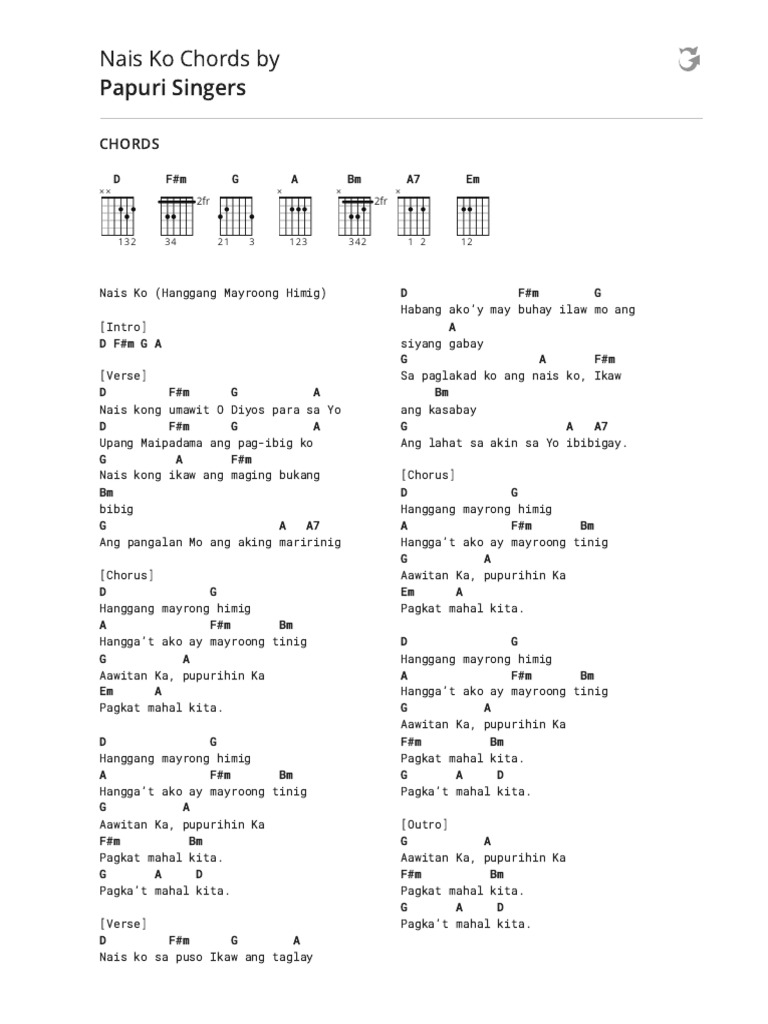 Nais Ko Chords by Papuri Singerstabs at Ultimate Guitar Archive | PDF