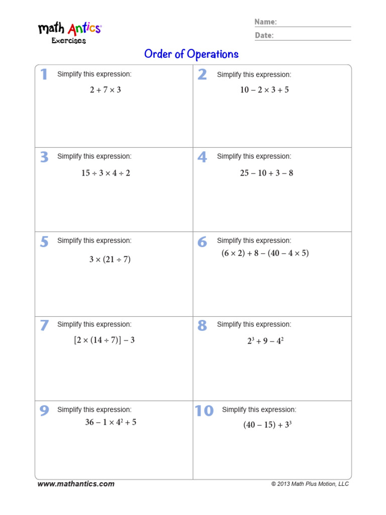 Exercises OrderOfOperations | PDF
