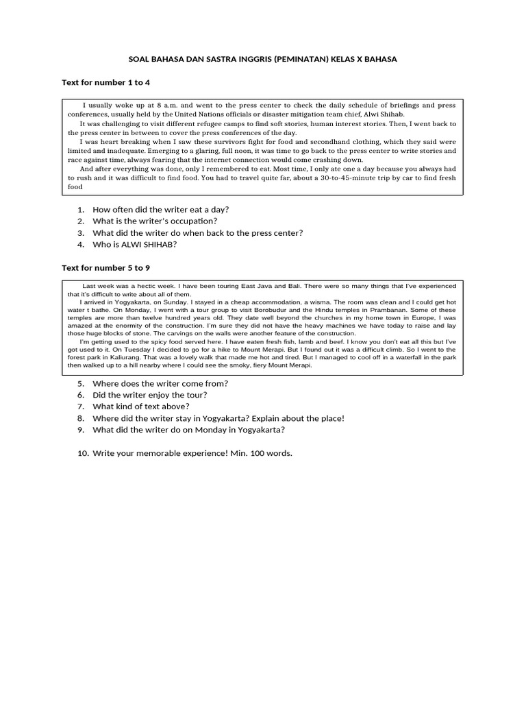 Soal Bahasa Dan Sastra Inggris Kelas X Bahasa Firman | PDF