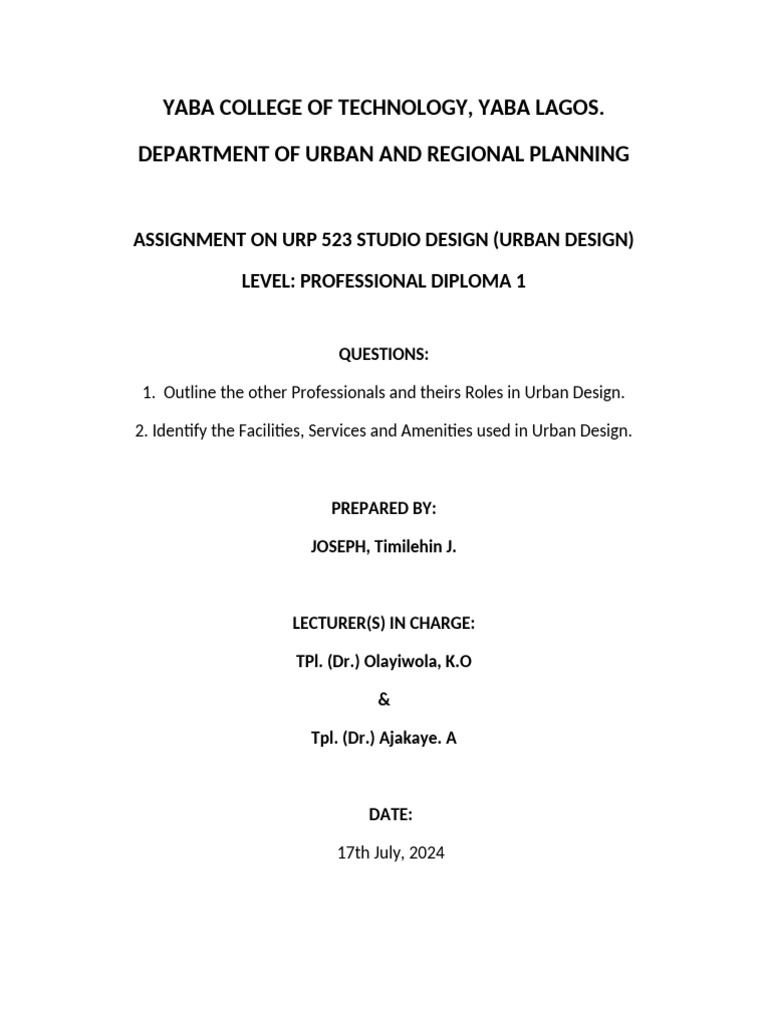 YABA COLLEGE URP - 523 (2nd Asg) - WPS Office | PDF | Urban Planning ...
