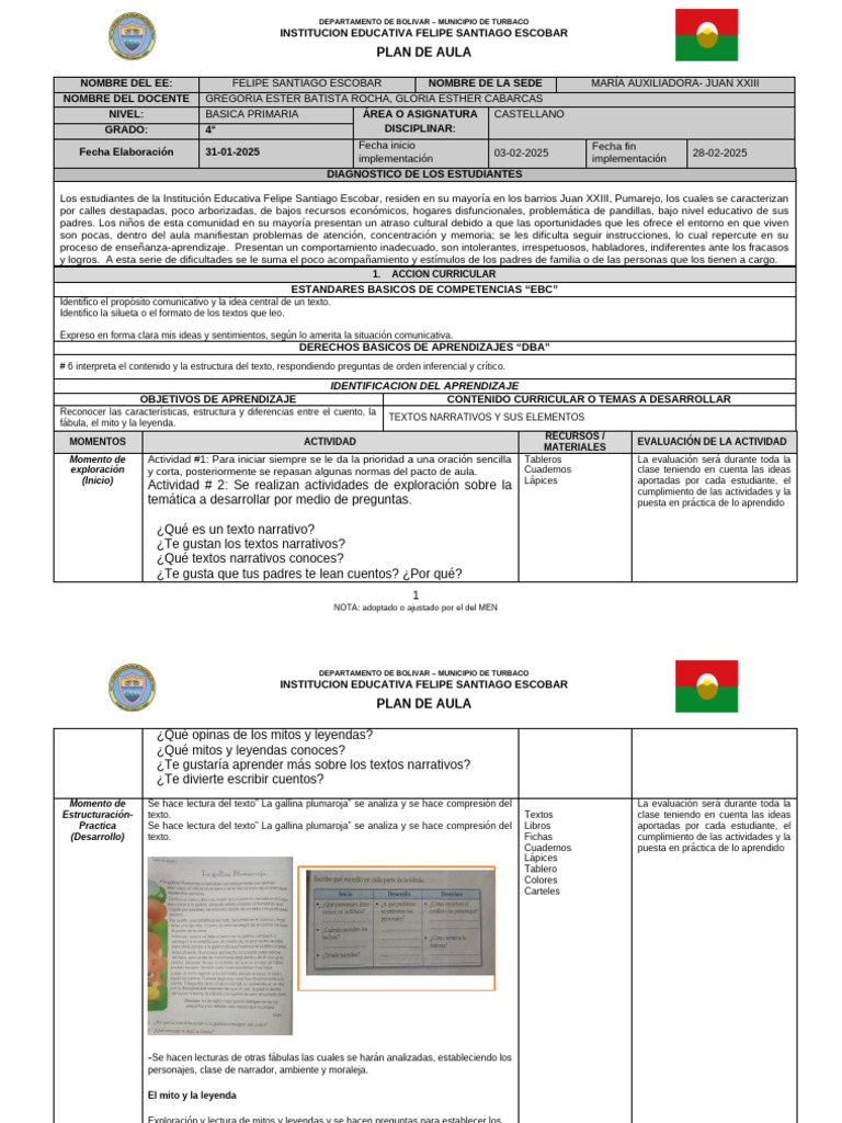PLAN DE AULA FSE Edo | PDF | Aprendizaje
