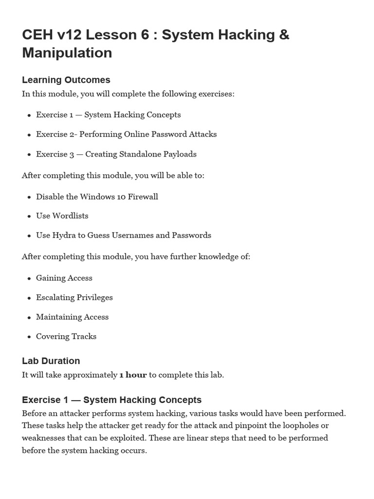 CEH v12 Lesson 6 - Syste | PDF | Malware | Password