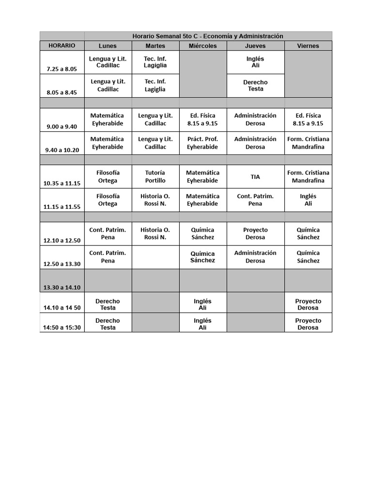 Horarios 2025 Por Curso 5C | PDF