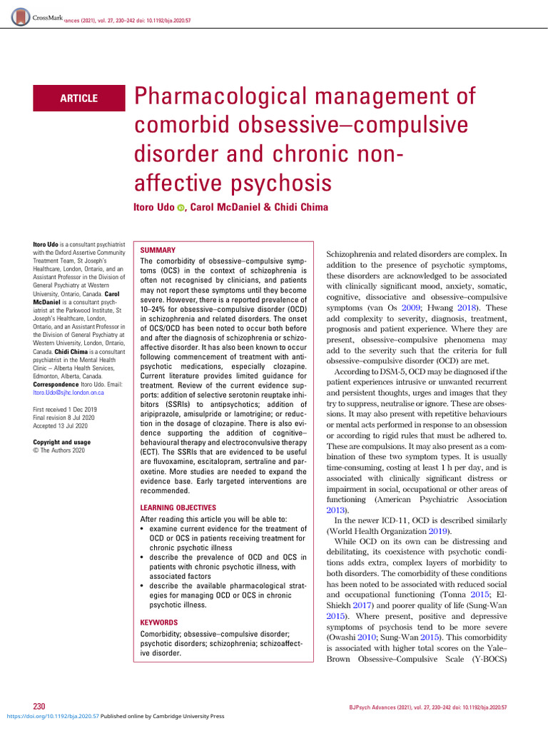 Pharmacological Management of Comorbid Obsessive Compulsive Disorder ...