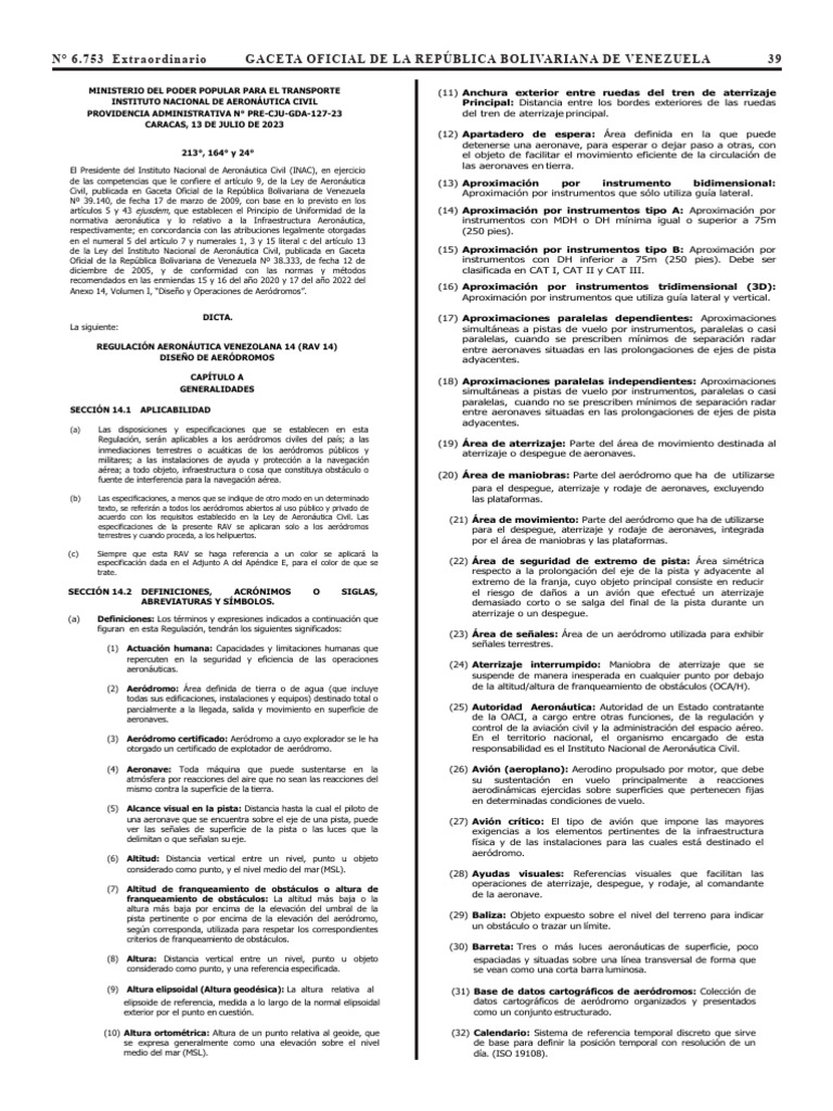 Regulación Aeronáutica RAV 14 | PDF | Aeropuerto | Pista